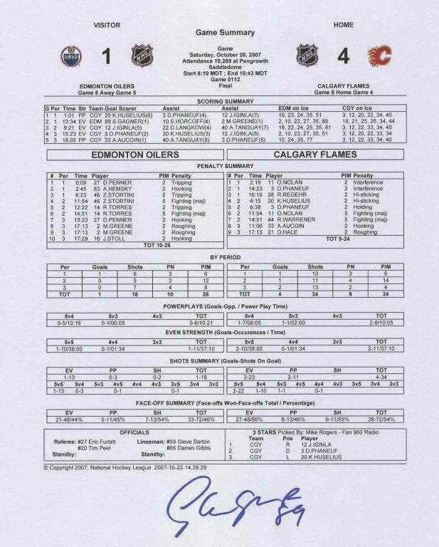 Sam Gagner - Autographed First Goal Game Sheet – Pro Am Sports